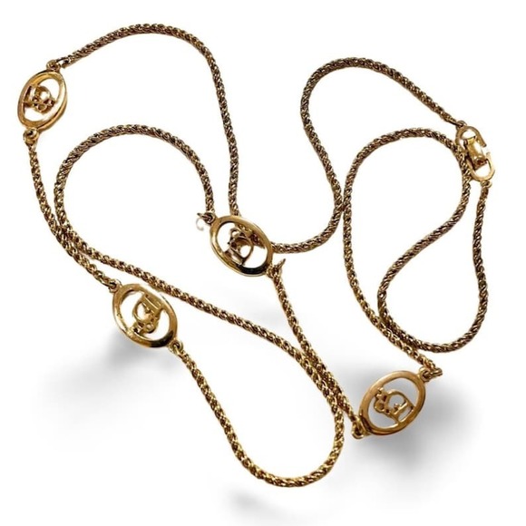 Dior | Jewelry | Christian Dior Vintage Golden Long Chain Necklace With ...